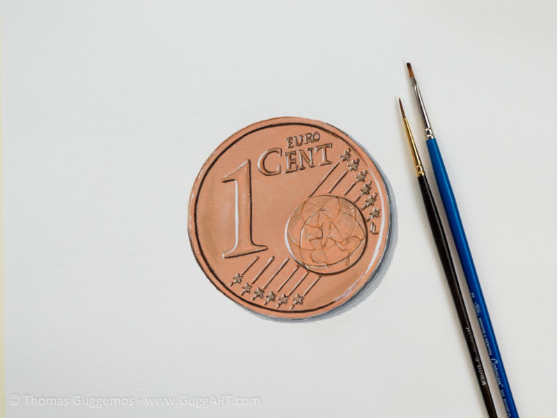Geld malen mit Acryl - Schrittweise zur Cent-Münze