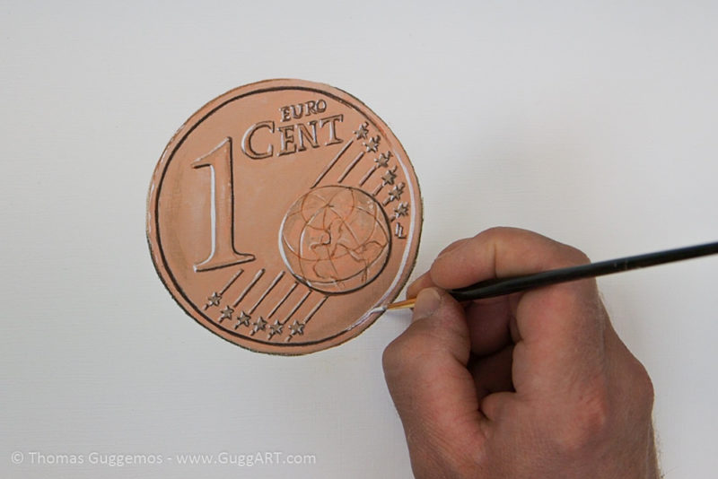 Geld malen mit Acryl - Schrittweise zur Cent-Münze